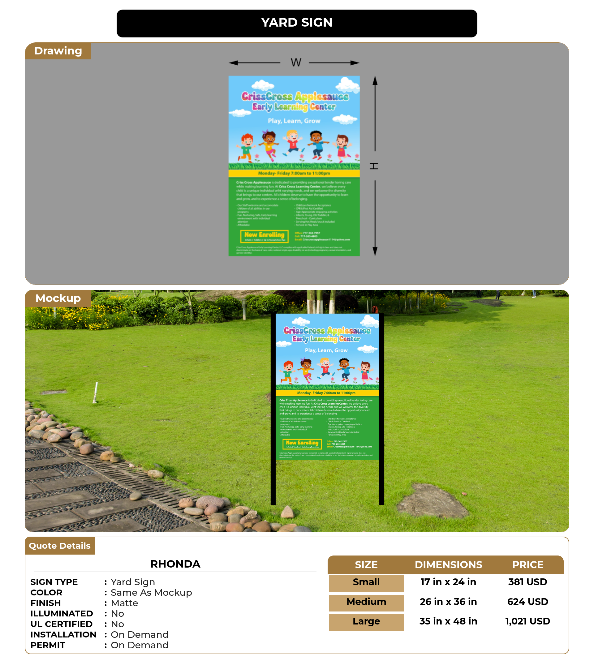 CUSTOM MOCKUP SIGN FOR Rhonda – Signize