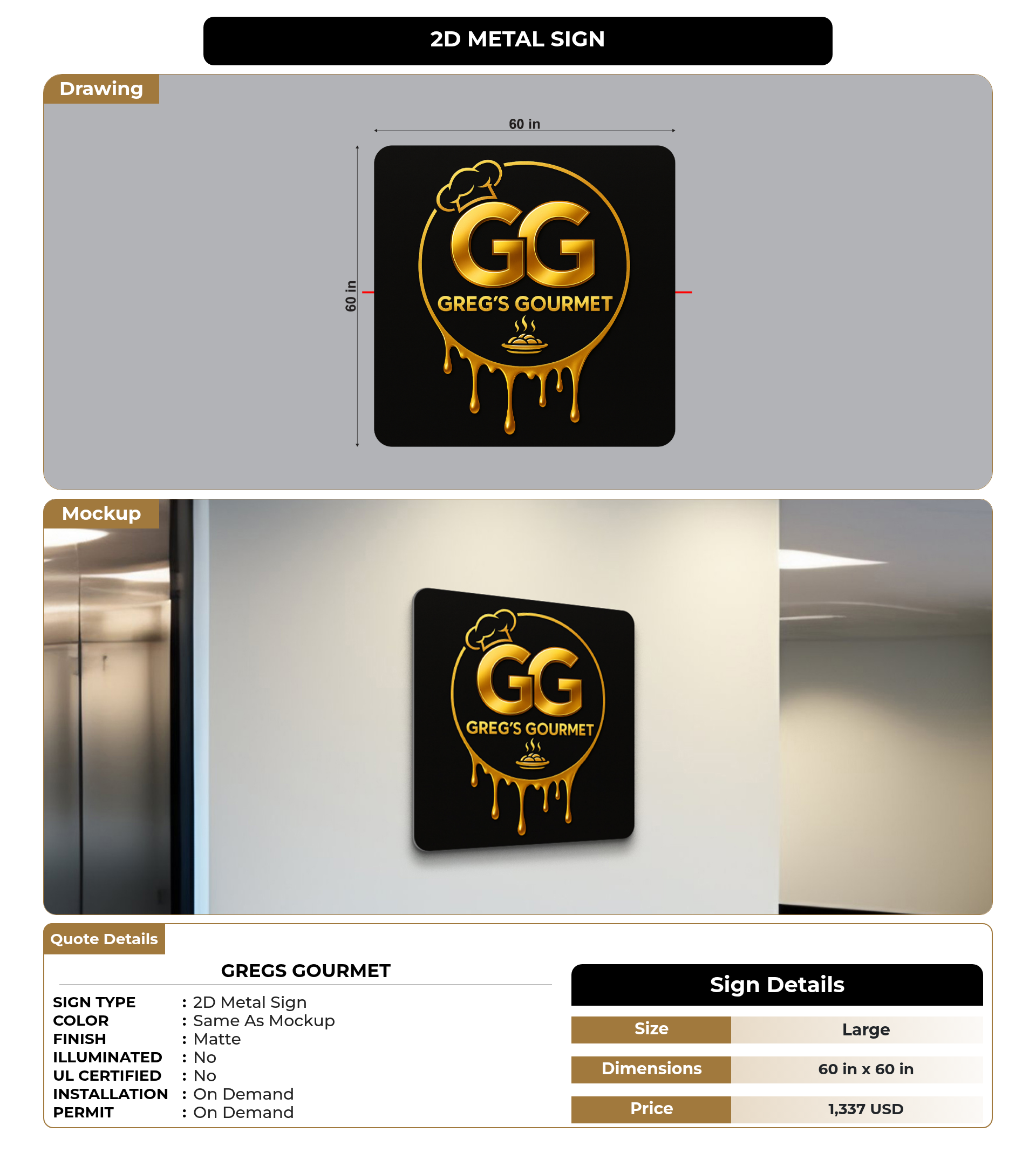 CUSTOM MOCKUP SIGN FOR Gregs Gourmet – Signize