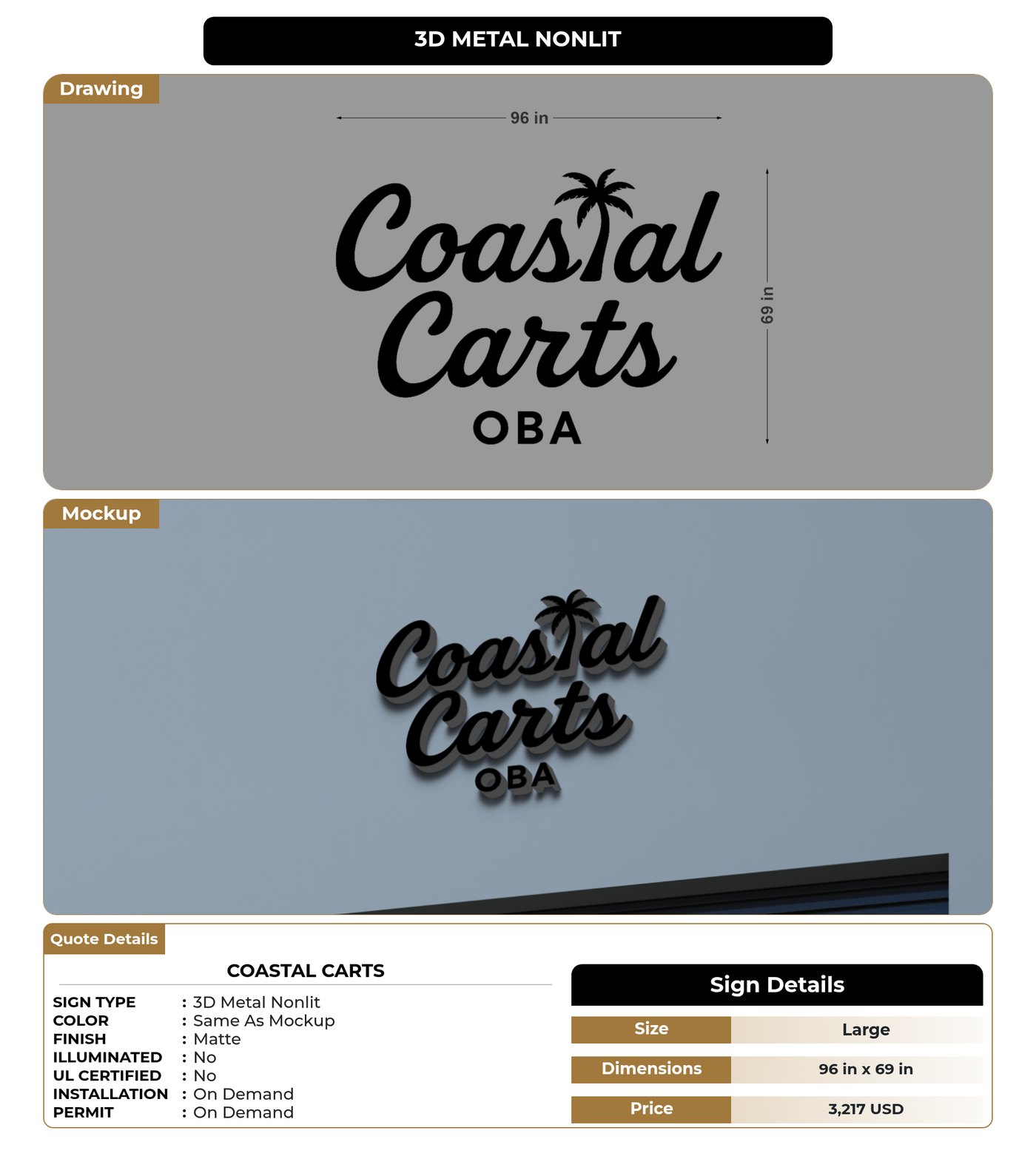 CUSTOM MOCKUP SIGN FOR Coastal Carts – Signize