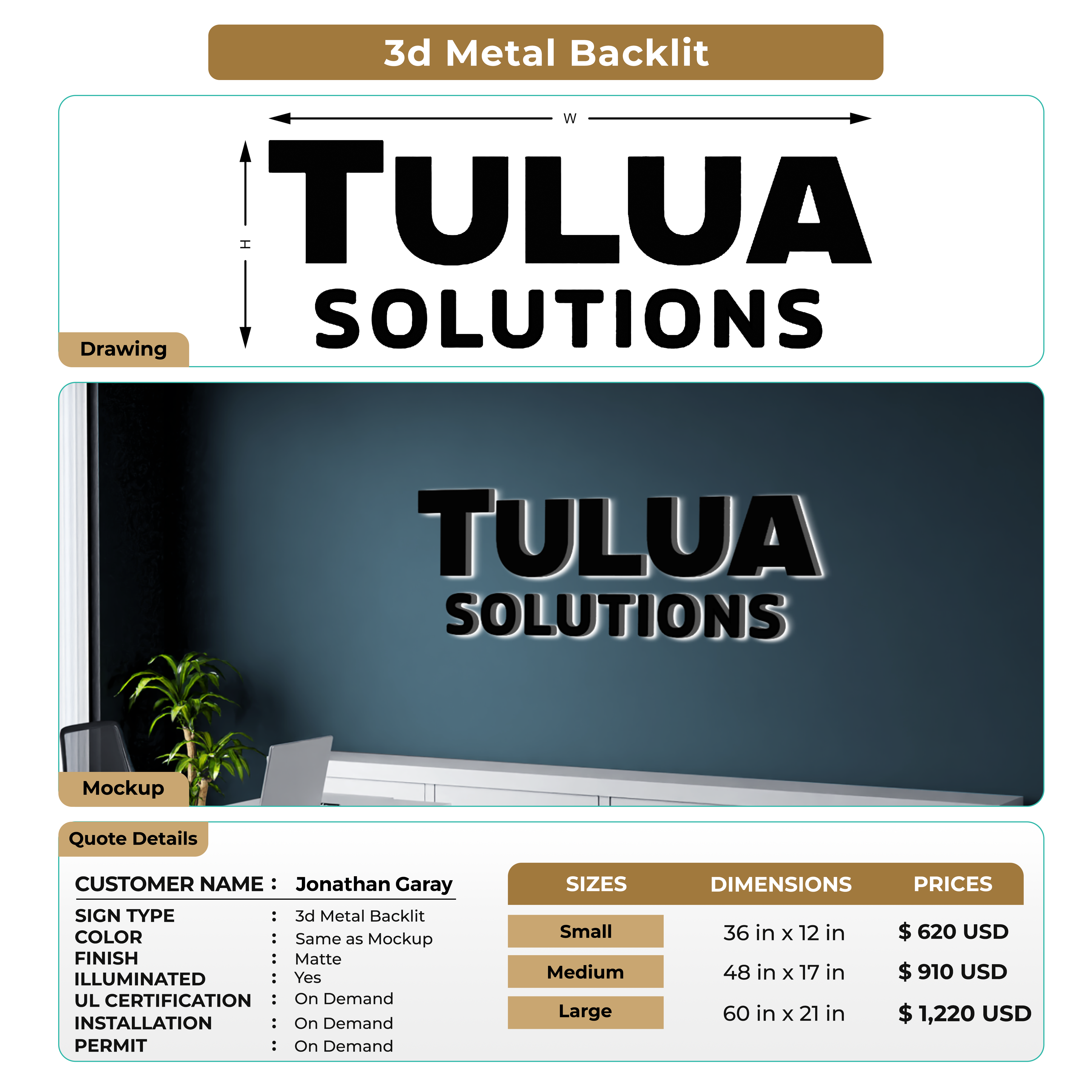 3D Metal Backlit Sign for Jonathan Garay – Signize