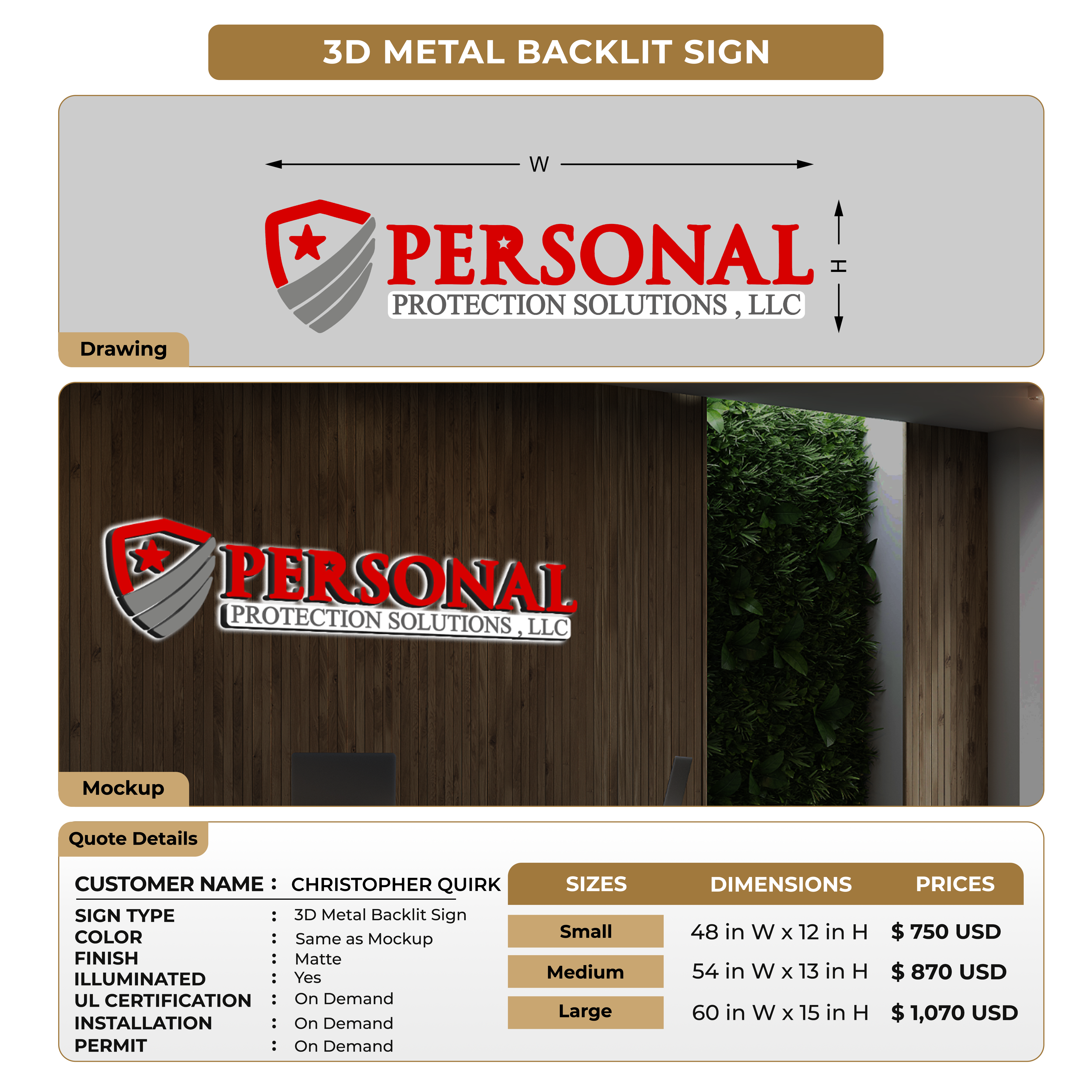 3D Metal Backlit Sign For CHRISTOPHER QUIRK – Signize