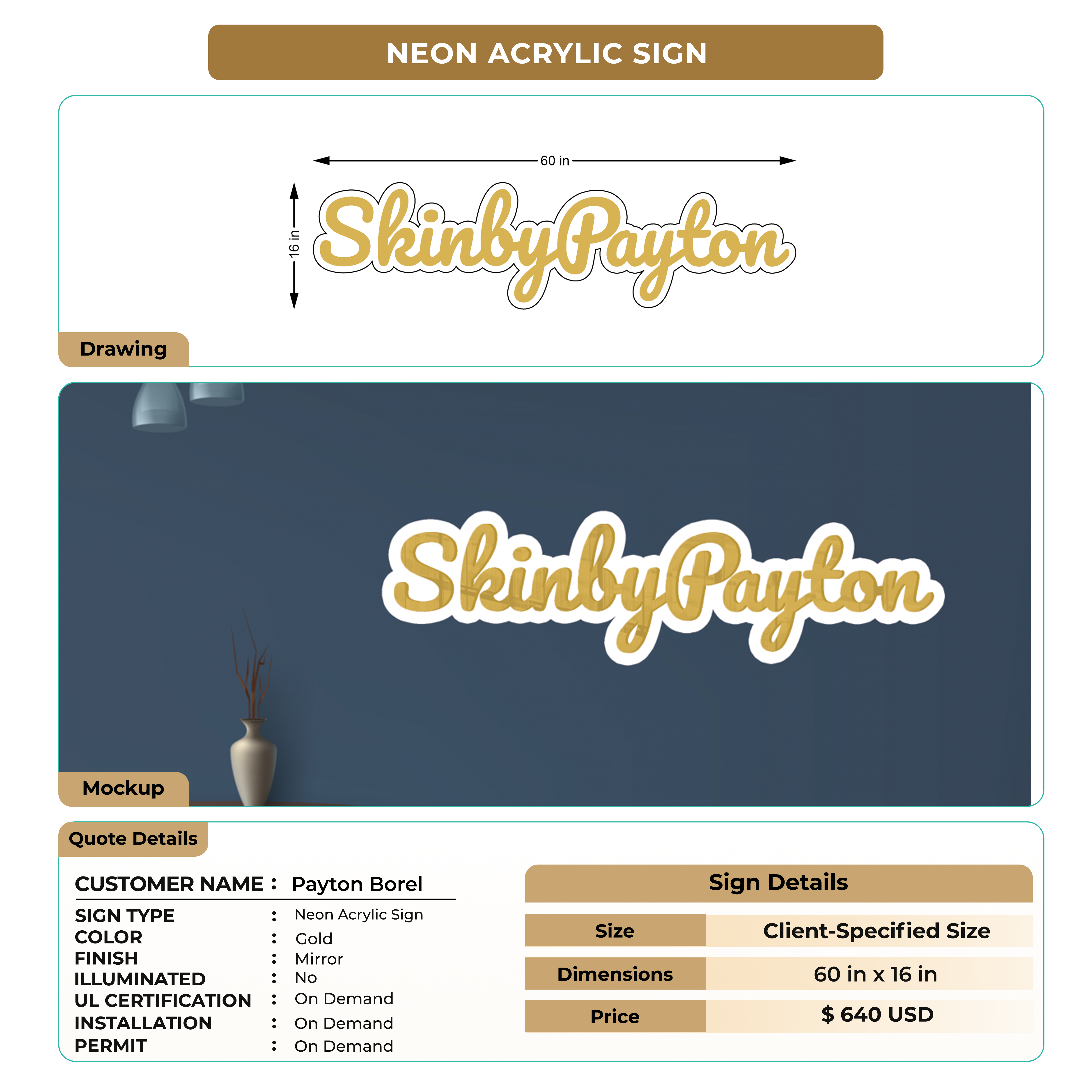 Neon Acrylic Non-Lit Sign for Payton Borel – Signize