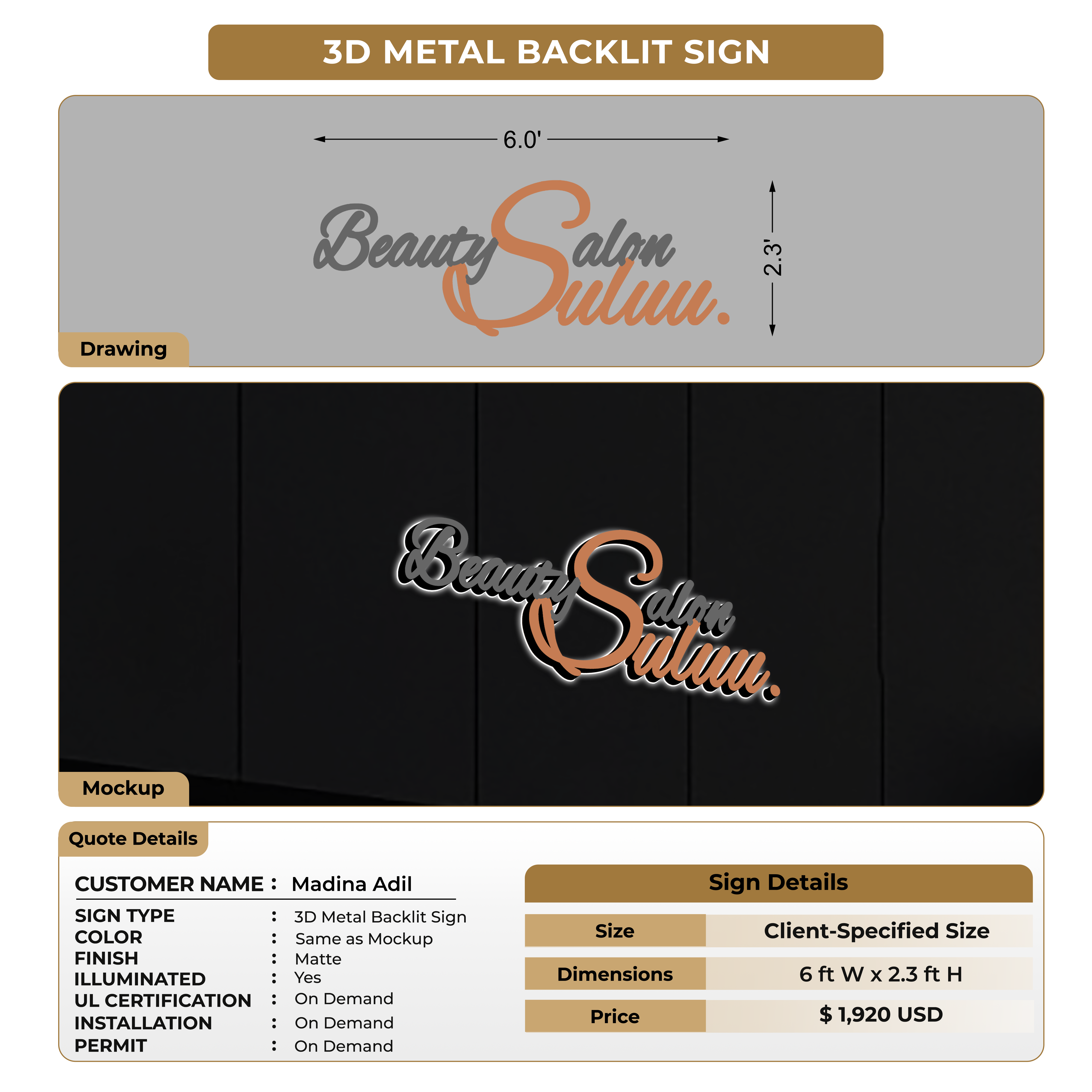 3D Metal Backlit Sign For Madina Adil – Signize