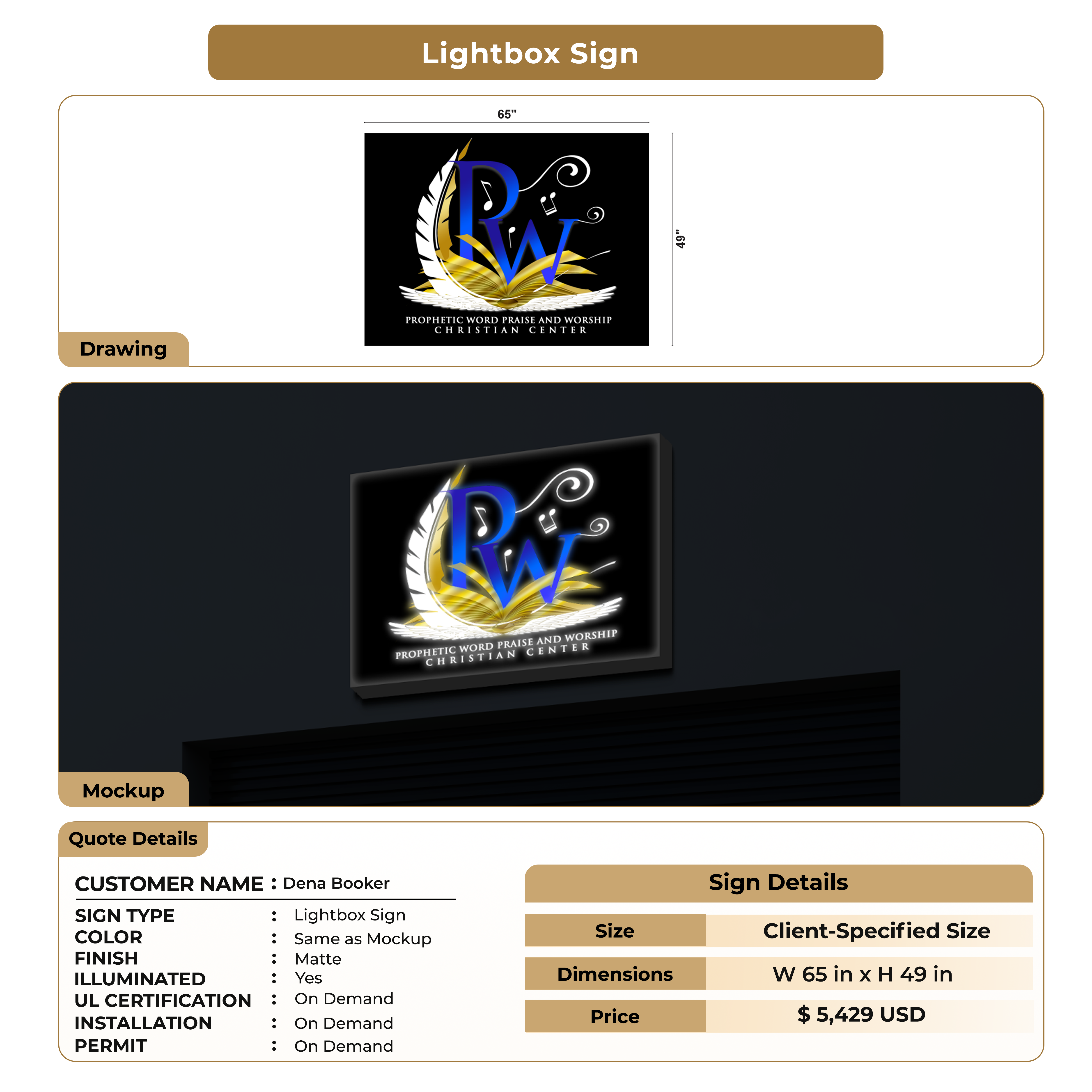 Light box sign for Dena Booker – Signize