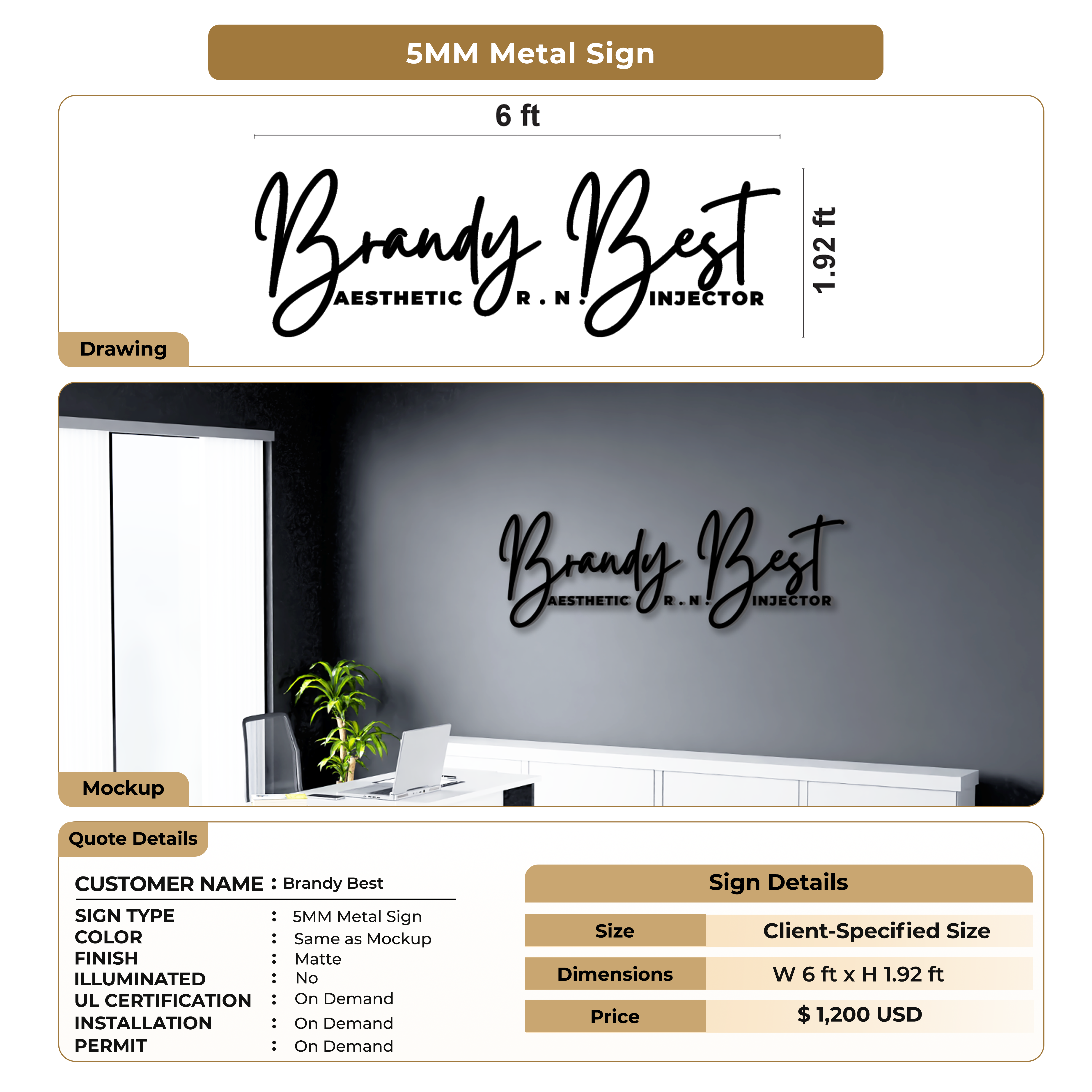 5MM metal Sign for Brandy Best – Signize