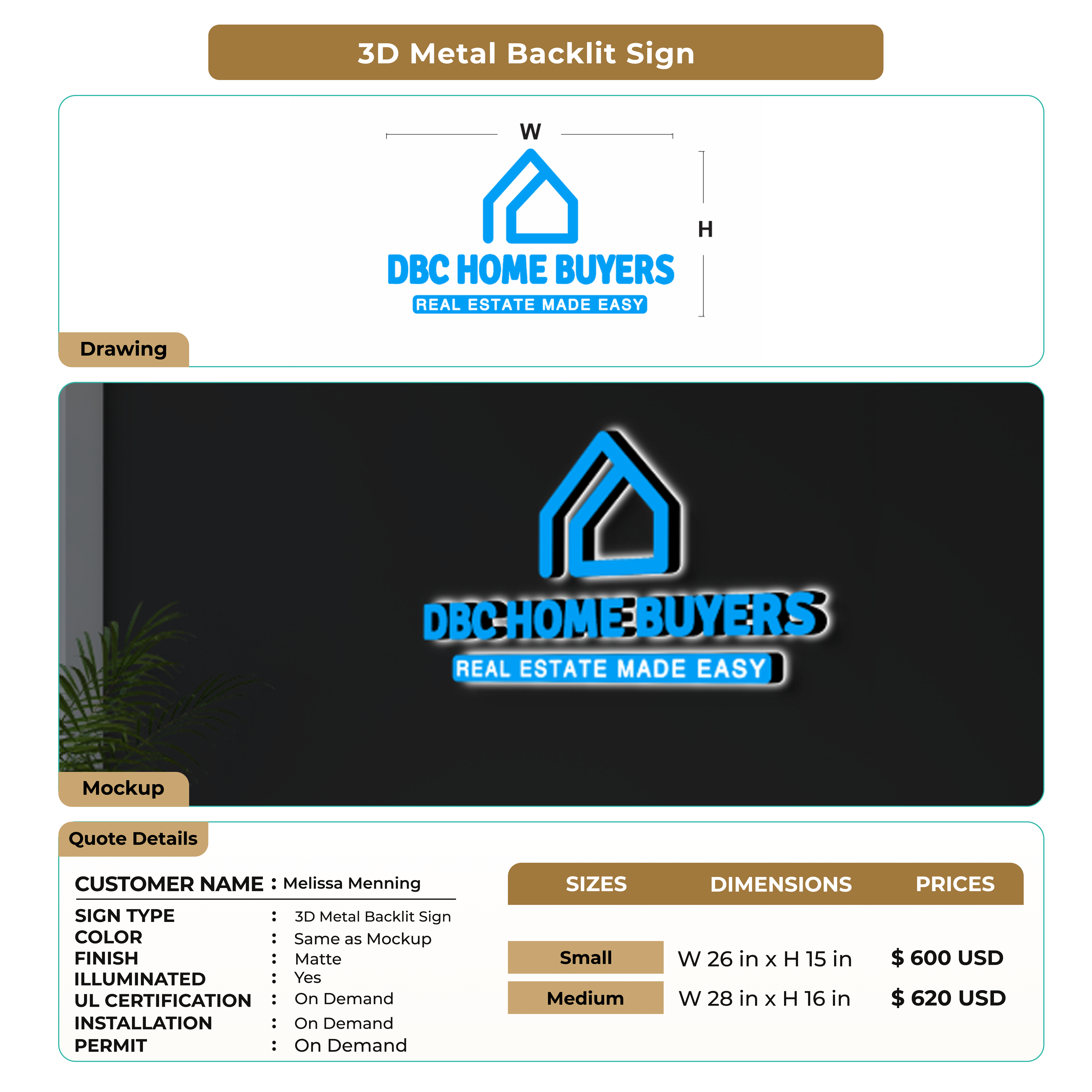 3D Metal Backlit Signs For Melissa Menning – Signize